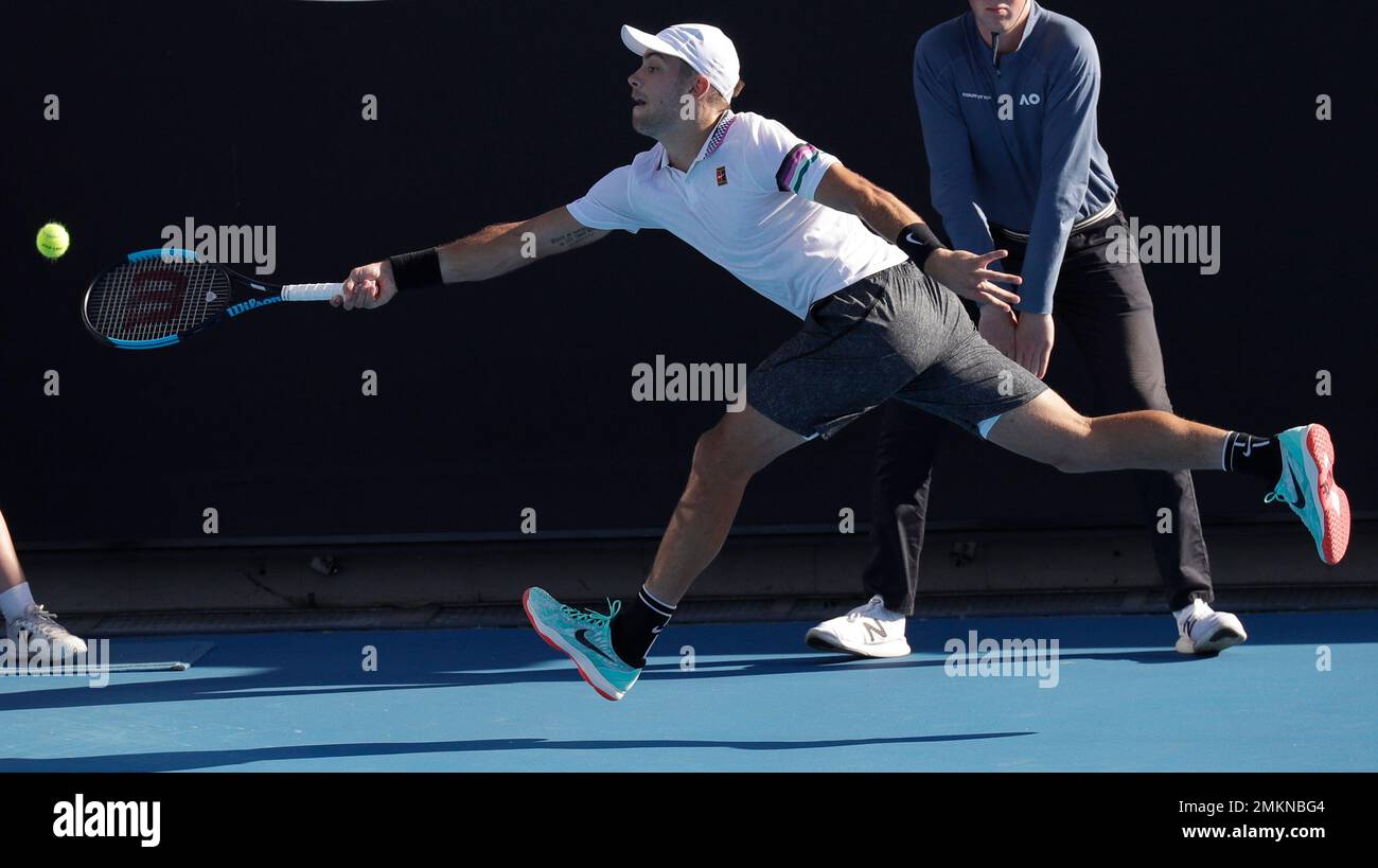 Croatia's Borna Coric makes a forehand return to Serbia's Filip ...