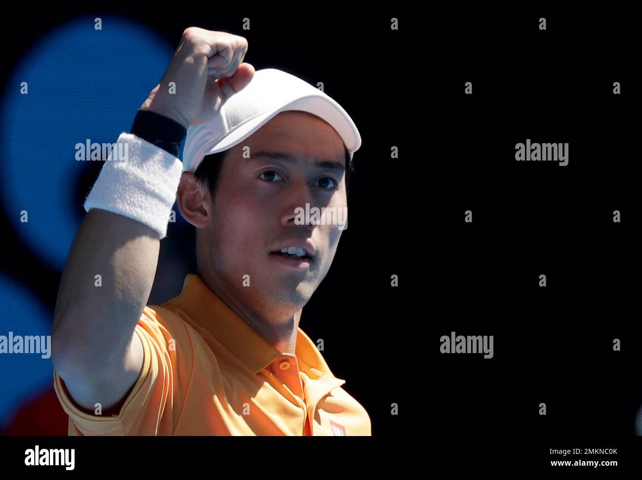 Japan's Kei Nishikori celebrates after defeating Portugal's Joao Sousa ...