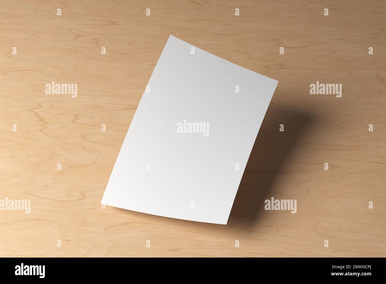 A4 flyer page mockup floating on wooden background Stock Photo - Alamy