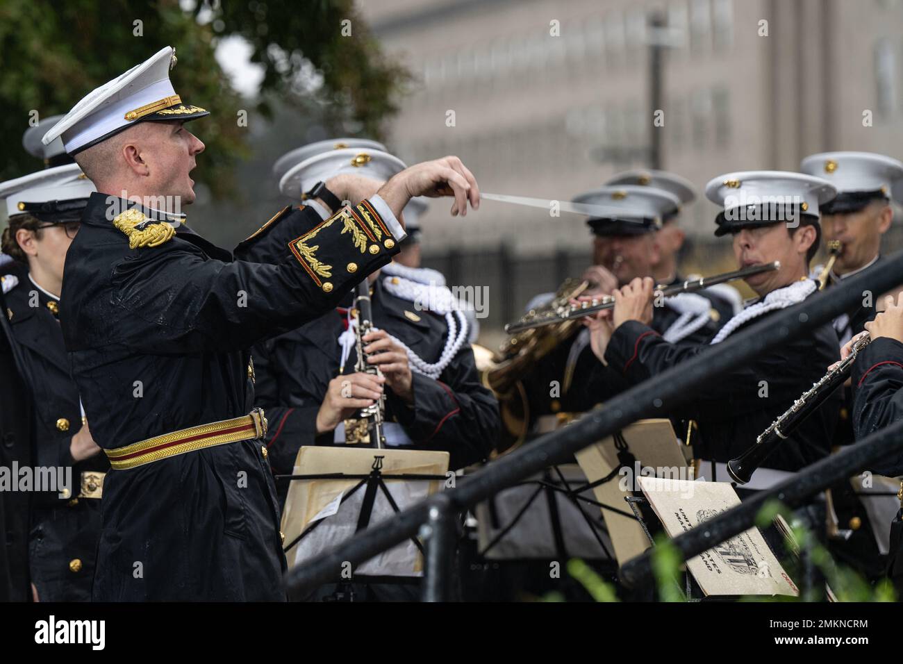 The United States Marine Band performs the national anthem during the ...