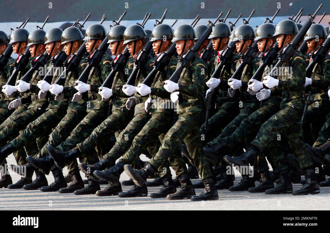 Thai soldiers parade during the Royal Thai Armed Forces Day ceremony at ...
