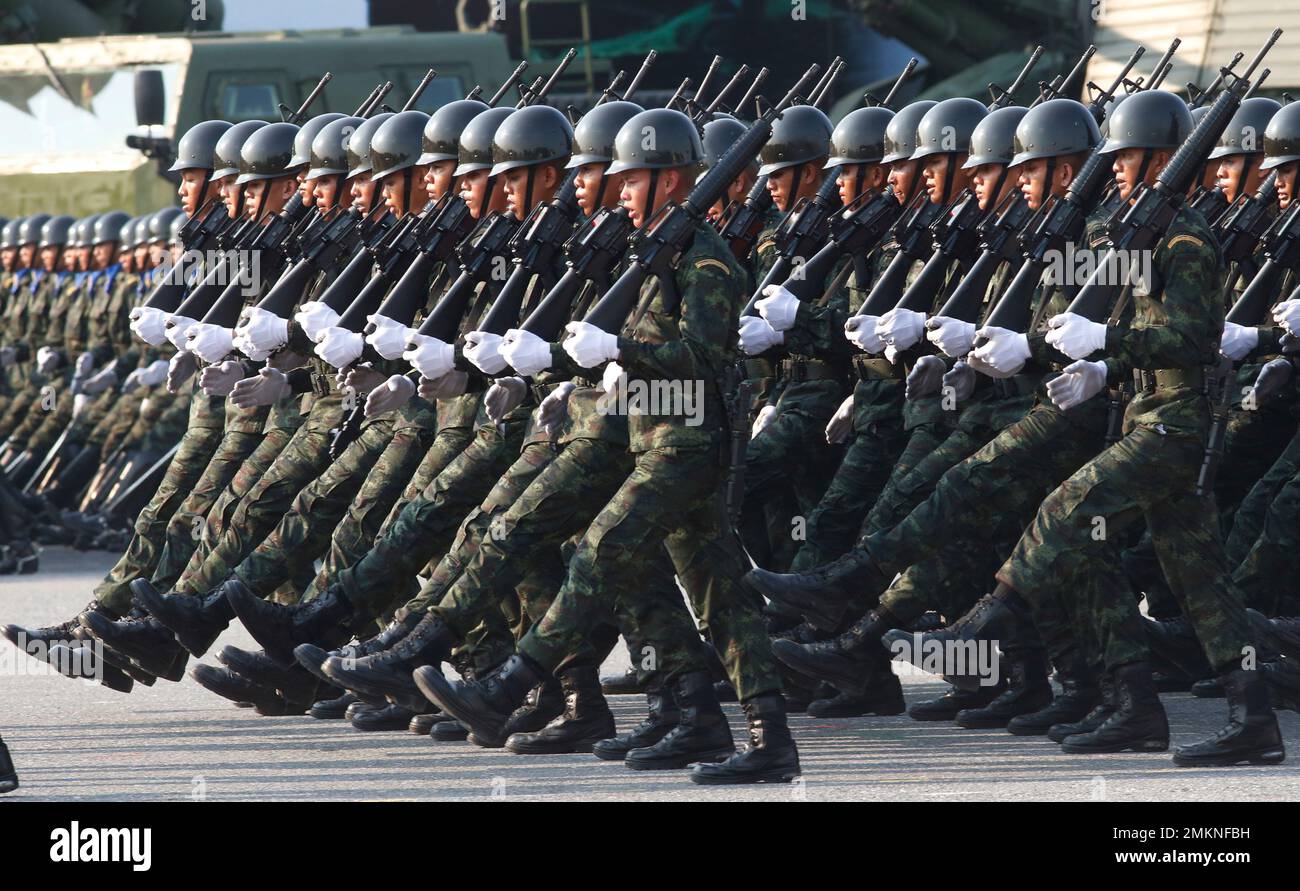 Thai soldiers parade during the Royal Thai Armed Forces Day ceremony at ...