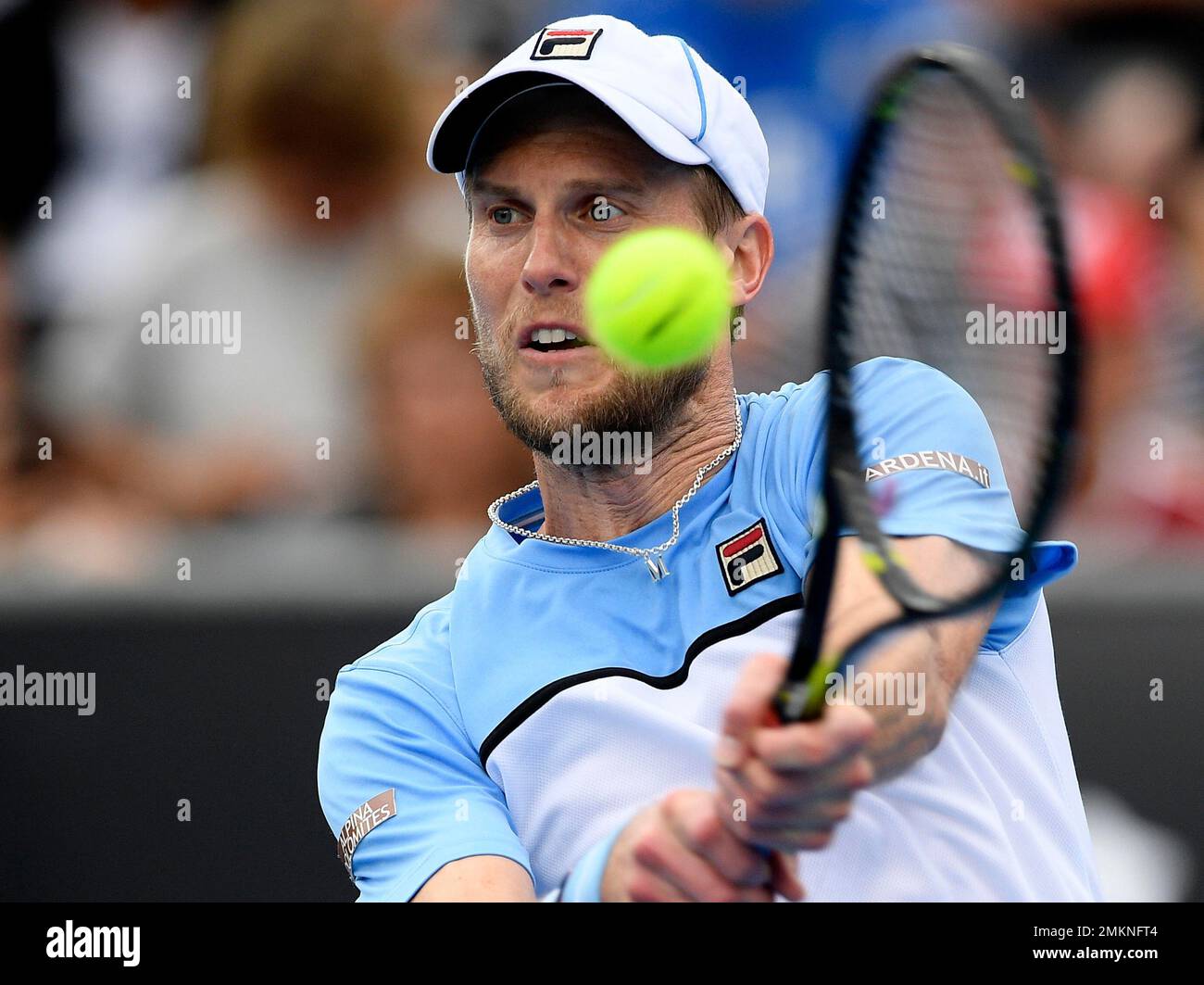 Italy's Andreas Seppi makes a backhand return to United States' Frances ...