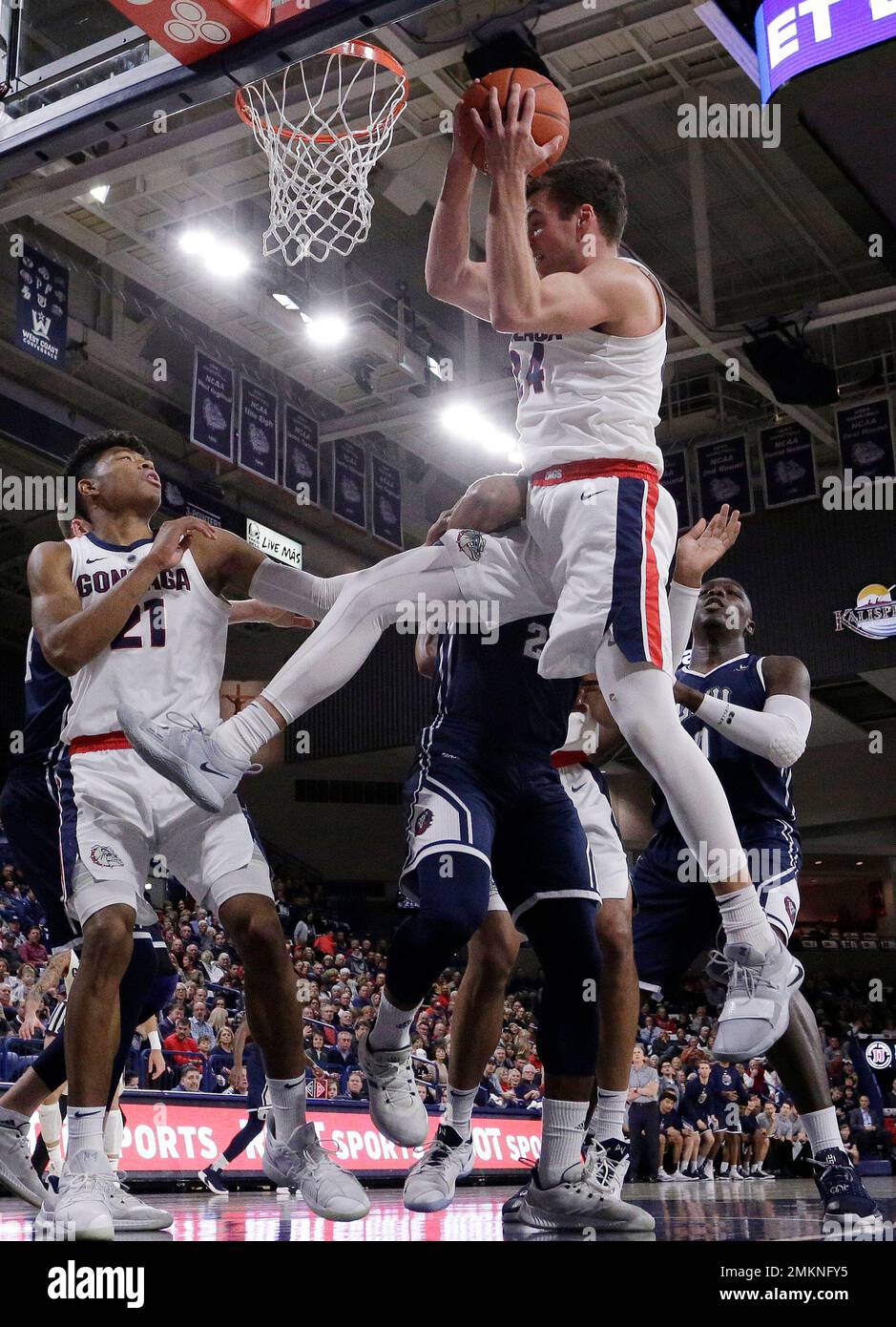 Gonzaga forward Corey Kispert grabs a rebound in front of teammate ...