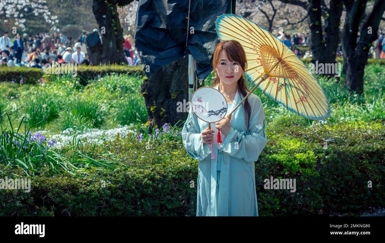 Tokyo Japan Japanese Girl Posing In A Traditional Dress With