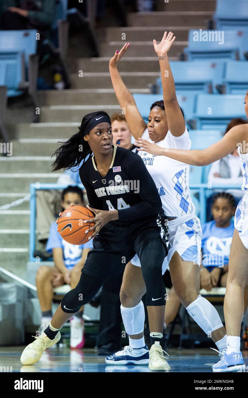 Wake Forest's Ona Udoh (44) works in the post against North Carolina's ...