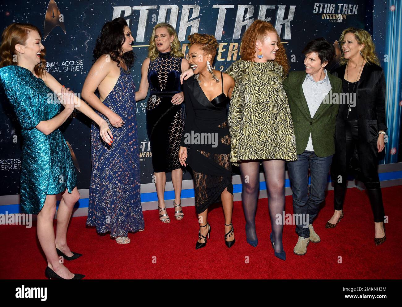 Actors Emily Coutts, left, Mary Chieffo, Rebecca Romijn, Sonequa Martin ...