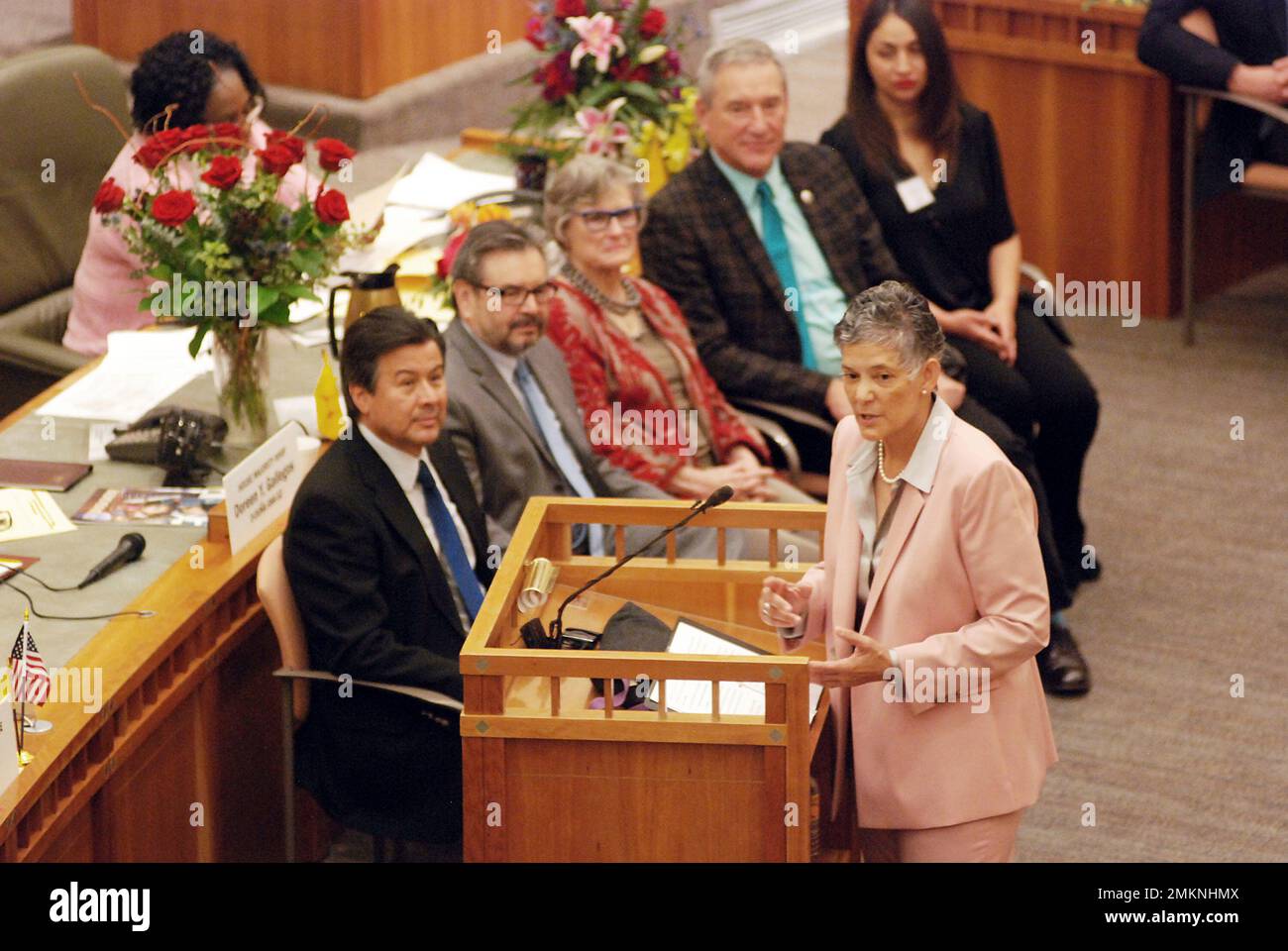 Supreme Court Chief Justice Judith Nakamura, right, delivers the annual ...