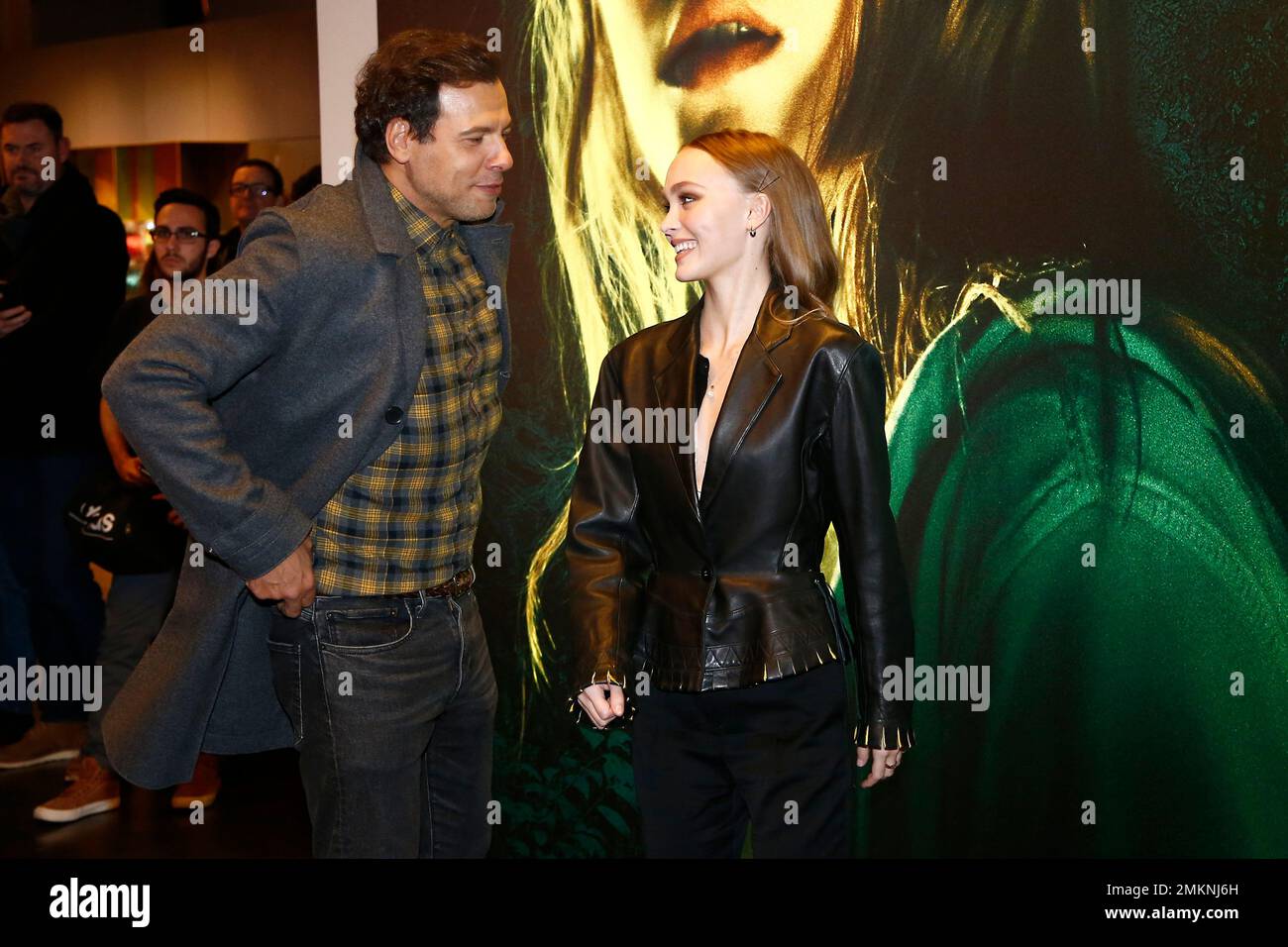 Actors Laurent Lafitte, left, and Lily-Rose Depp pose for photographers ...