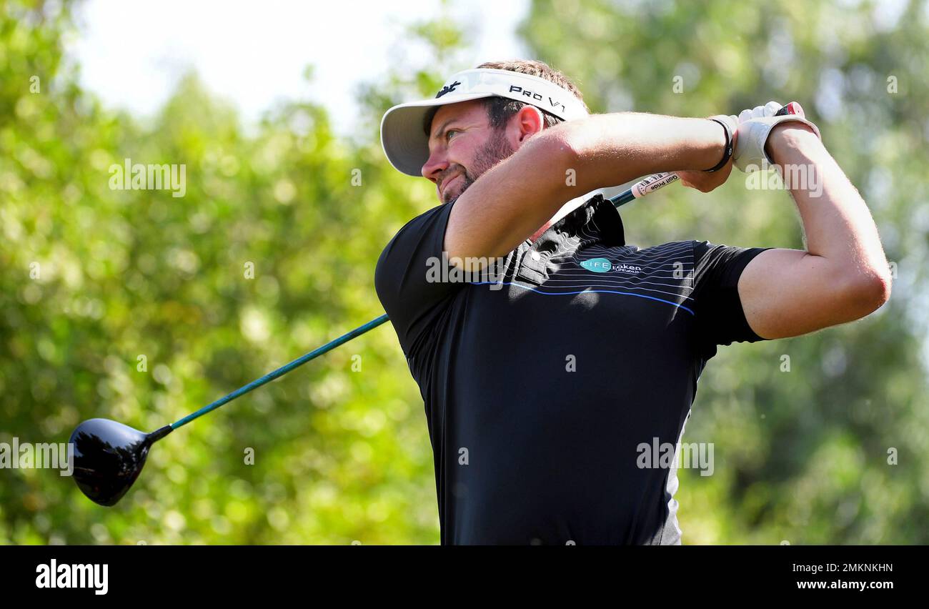 Scott Jamieson of Scotland tees off at the 17th hole in round two of ...