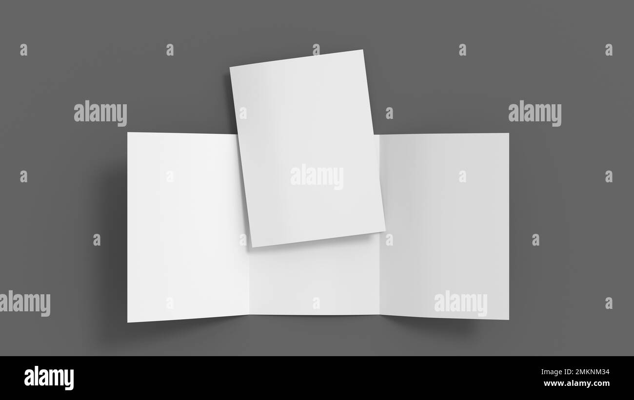 Trifold brochure A4 booklet mockup on gray background Stock Photo - Alamy