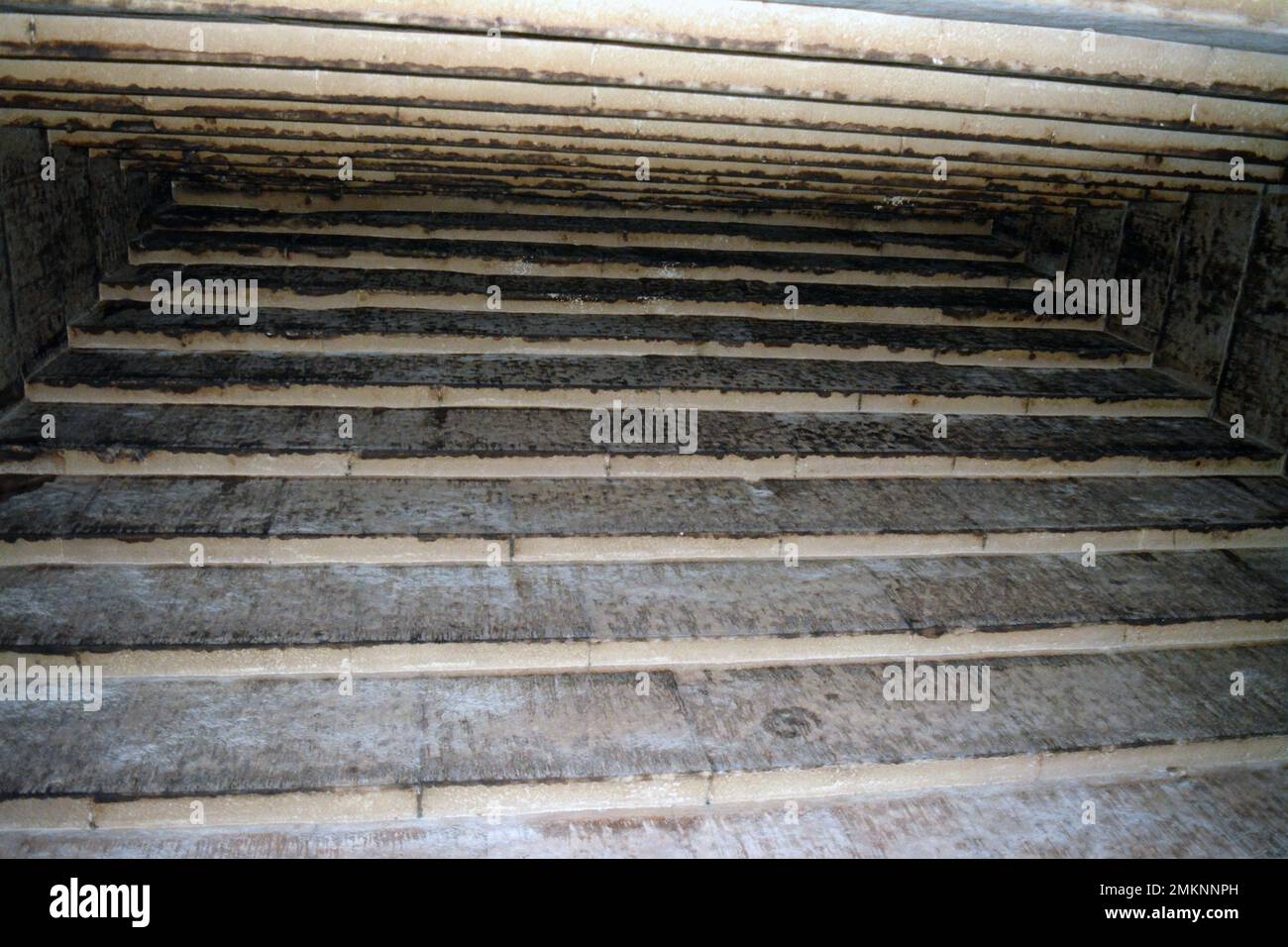 Detail of the massive corbel-vaulted ceiling of burial chamber of the ...