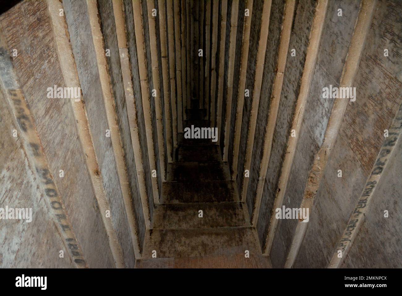 Detail of the massive corbel-vaulted ceiling of burial chamber of the ...