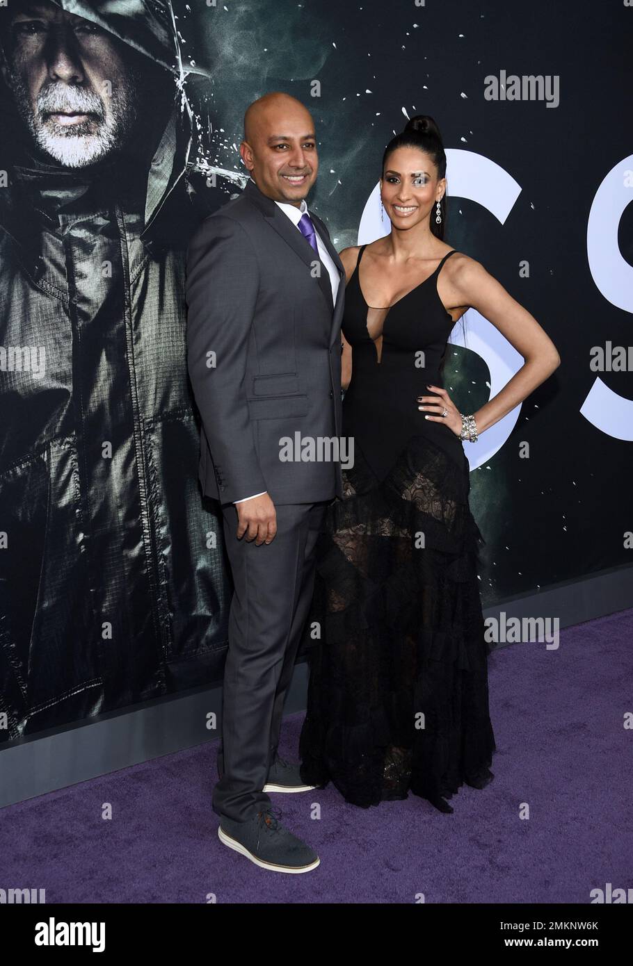 Producer Ashwin Rajan and wife attend the premiere of "Glass" at the SVA Theatre on Tuesday, Jan ...