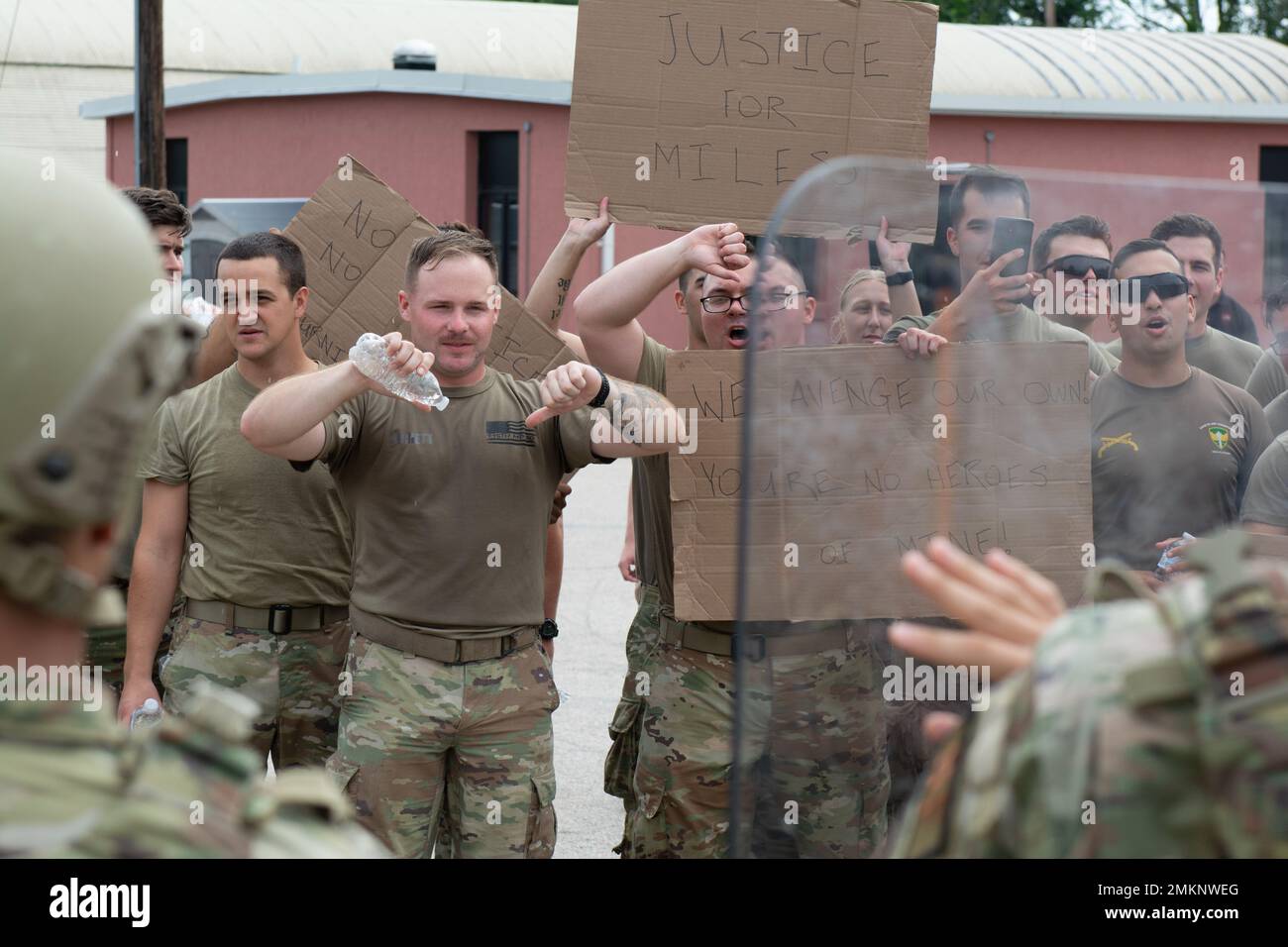 Members of local, state and military police riot training at Camp ...