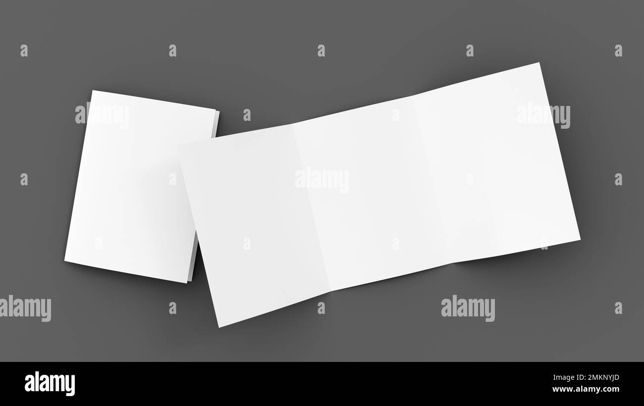 Trifold brochure A4 booklet mockup on gray background Stock Photo - Alamy