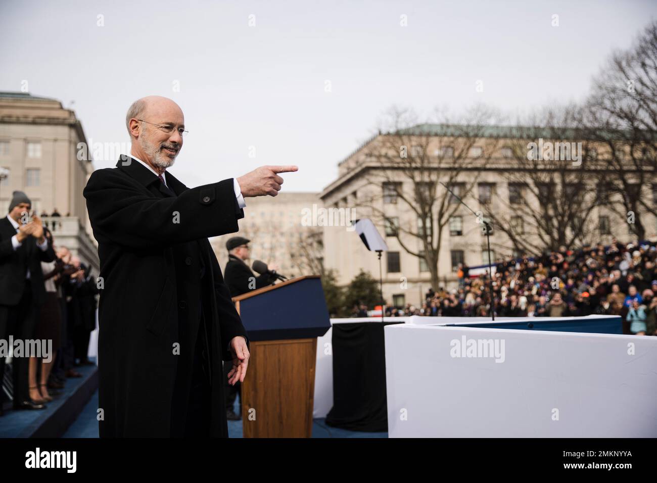 Pennsylvania Gov. Tom Wolf gestures after he was sworn in for his ...