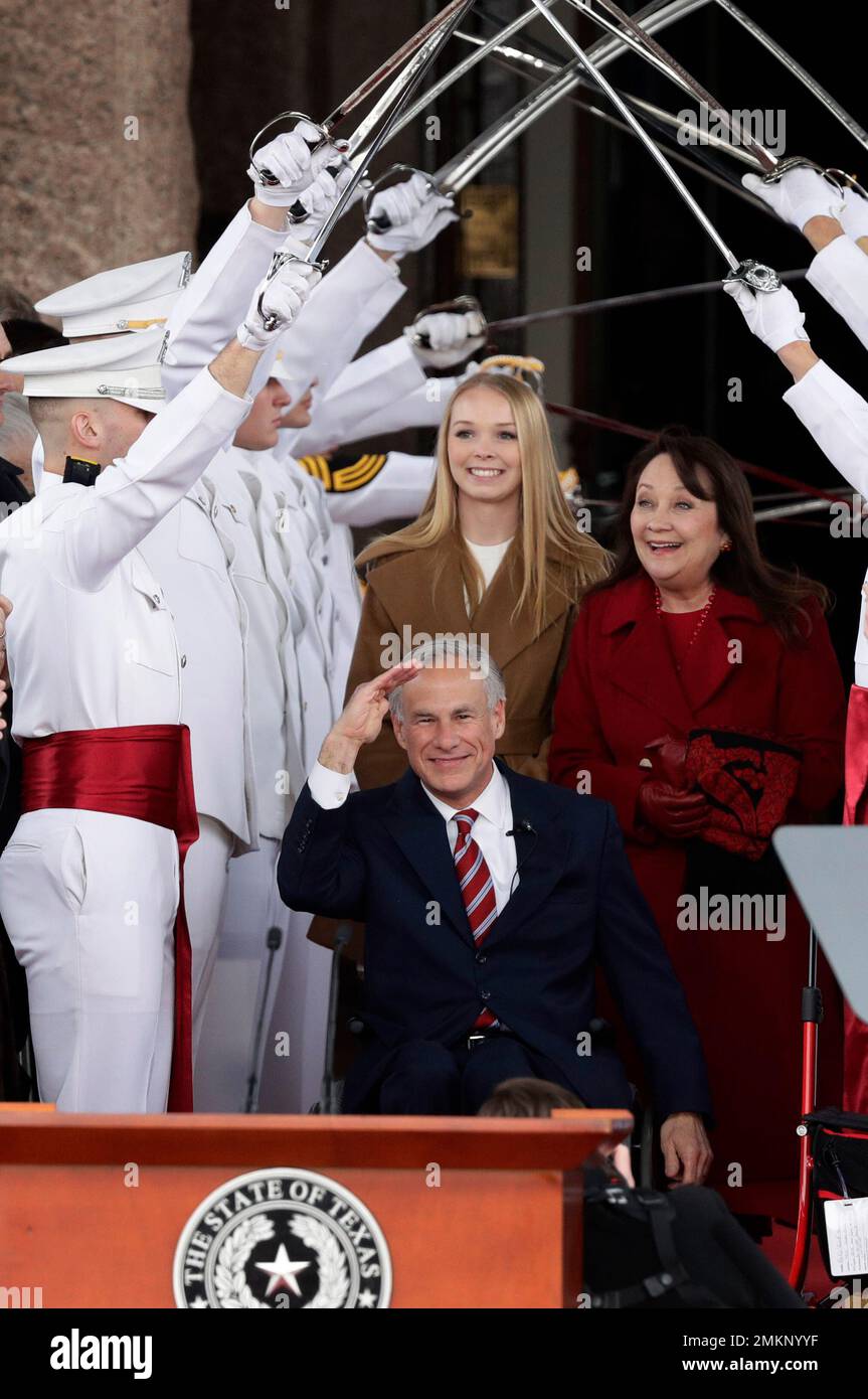 Texas Gov. Greg Abbott, front center, arrives for his inauguration ...