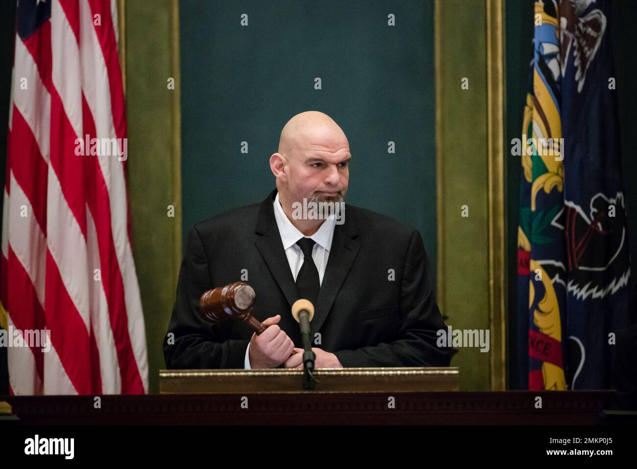 Pennsylvania Lieutenant Governor John Fetterman holds a gavel after he ...