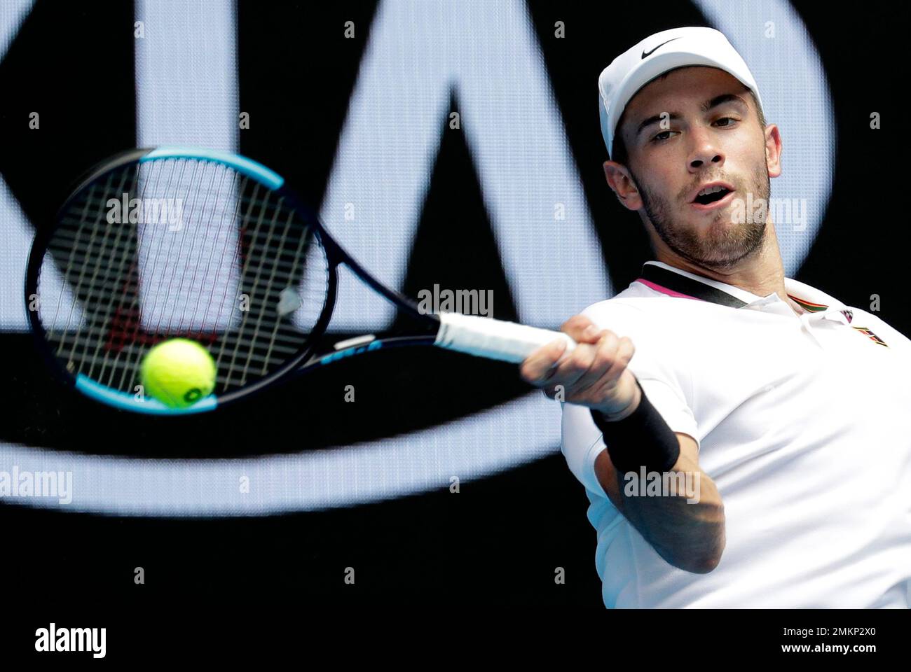 Croatia's Borna Coric hits a forehand return to Belgium's Steve Darcis ...