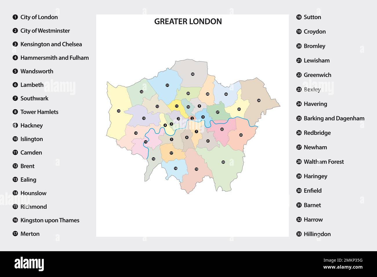 Administrative map of Greater London region, United Kingdom Stock Photo ...