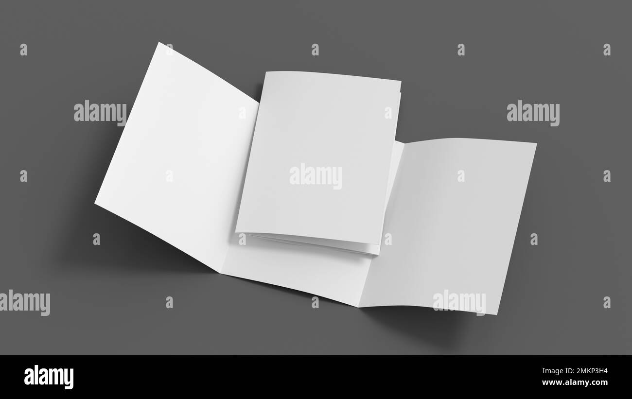 Trifold brochure A4 booklet mockup on gray background Stock Photo - Alamy
