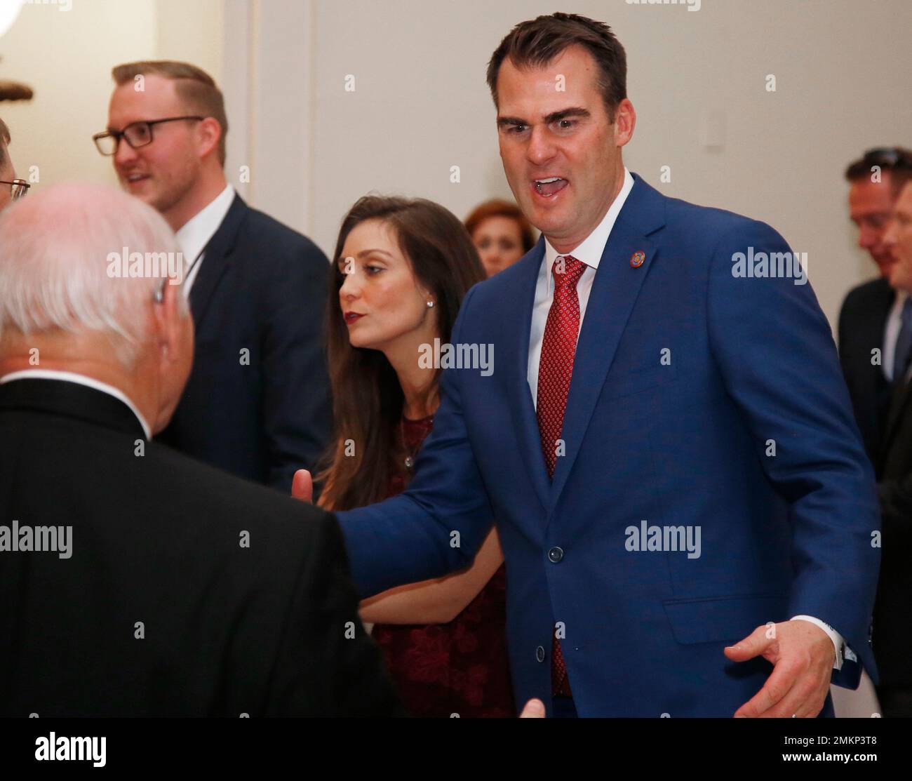 Oklahoma Governor Kevin Stitt and his wife, Sarah Stitt, greet the ...