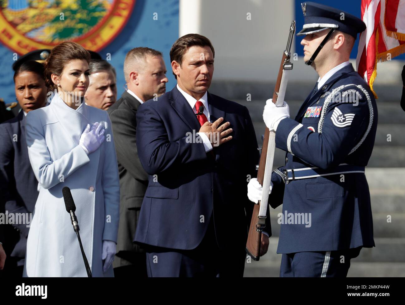 Florida Governor-elect Ron DeSantis, right, stand with his wife Casey ...