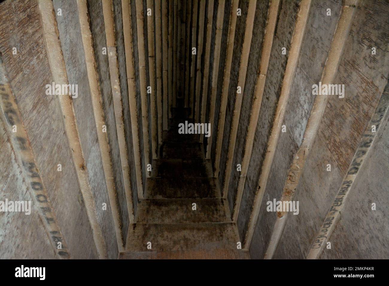 Detail of the massive corbel-vaulted ceiling of burial chamber of the ...