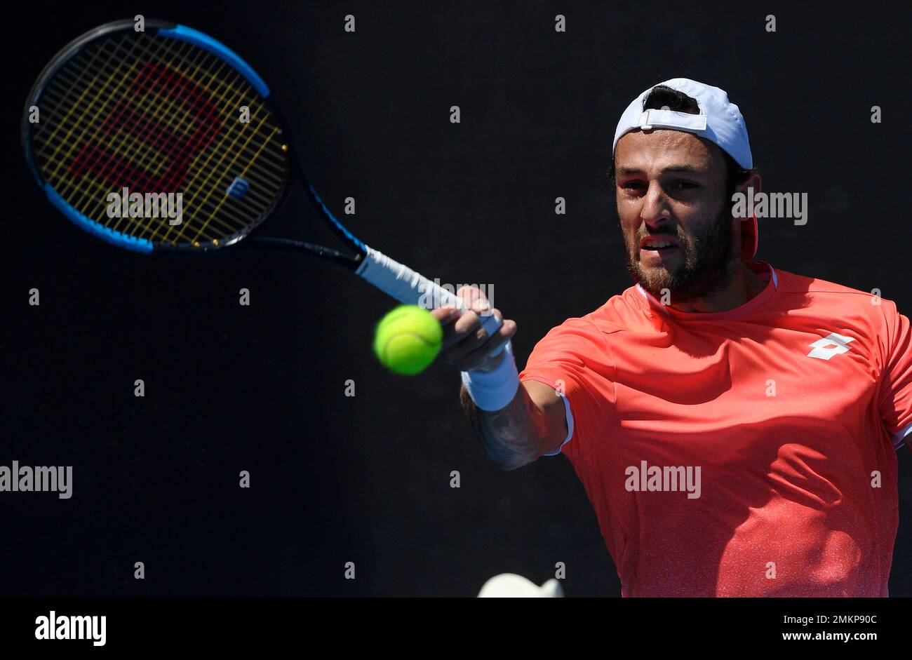 Italy's Stefano Travaglia makes a forehand return to Argentina's Guido ...