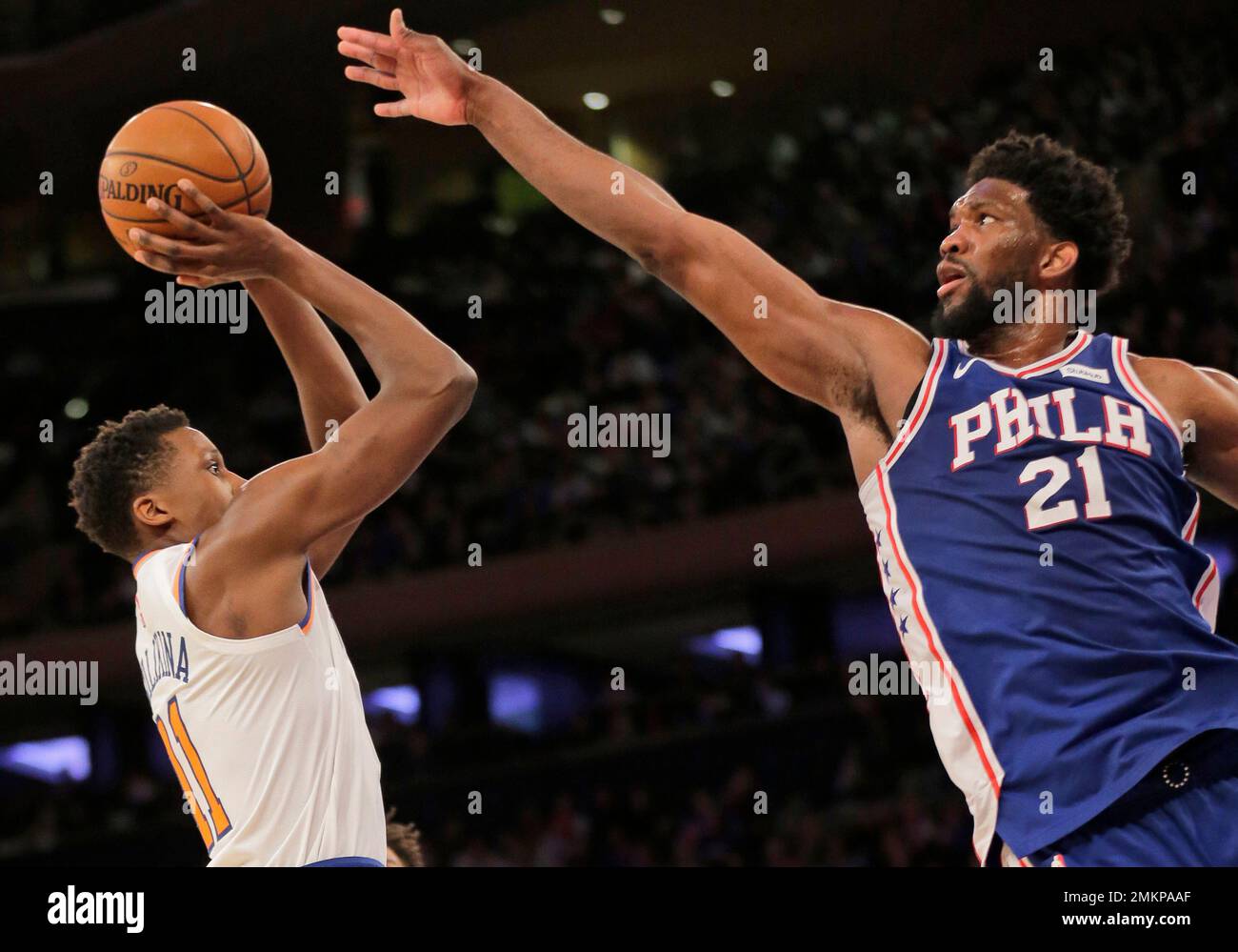 Joel Embiid Block PHILADELPHIA, PENNSYLVANIA – APRIL 28: OG Anunoby