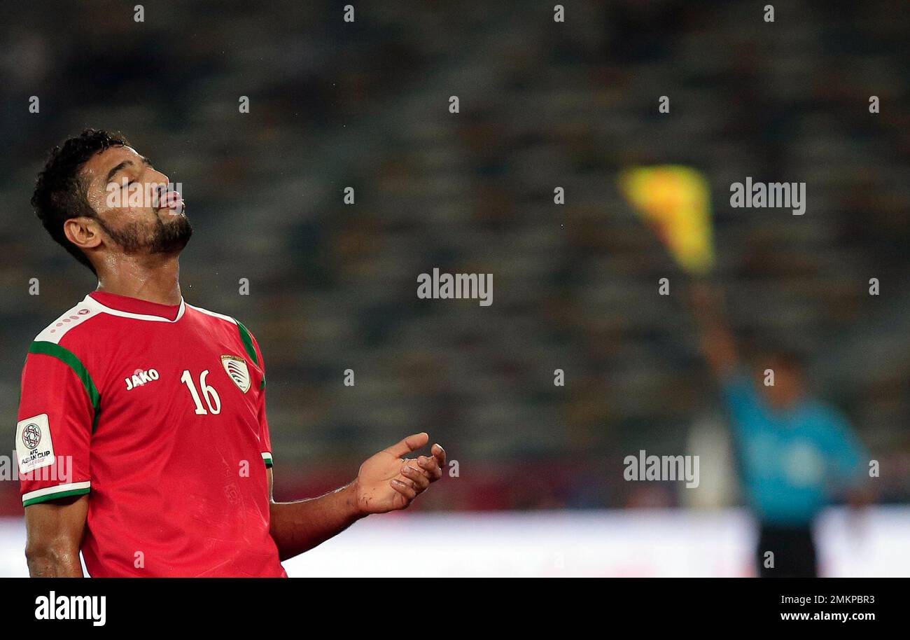 Oman's forward Muhsen Al Ghassani reacts during the AFC Asian Cup group ...