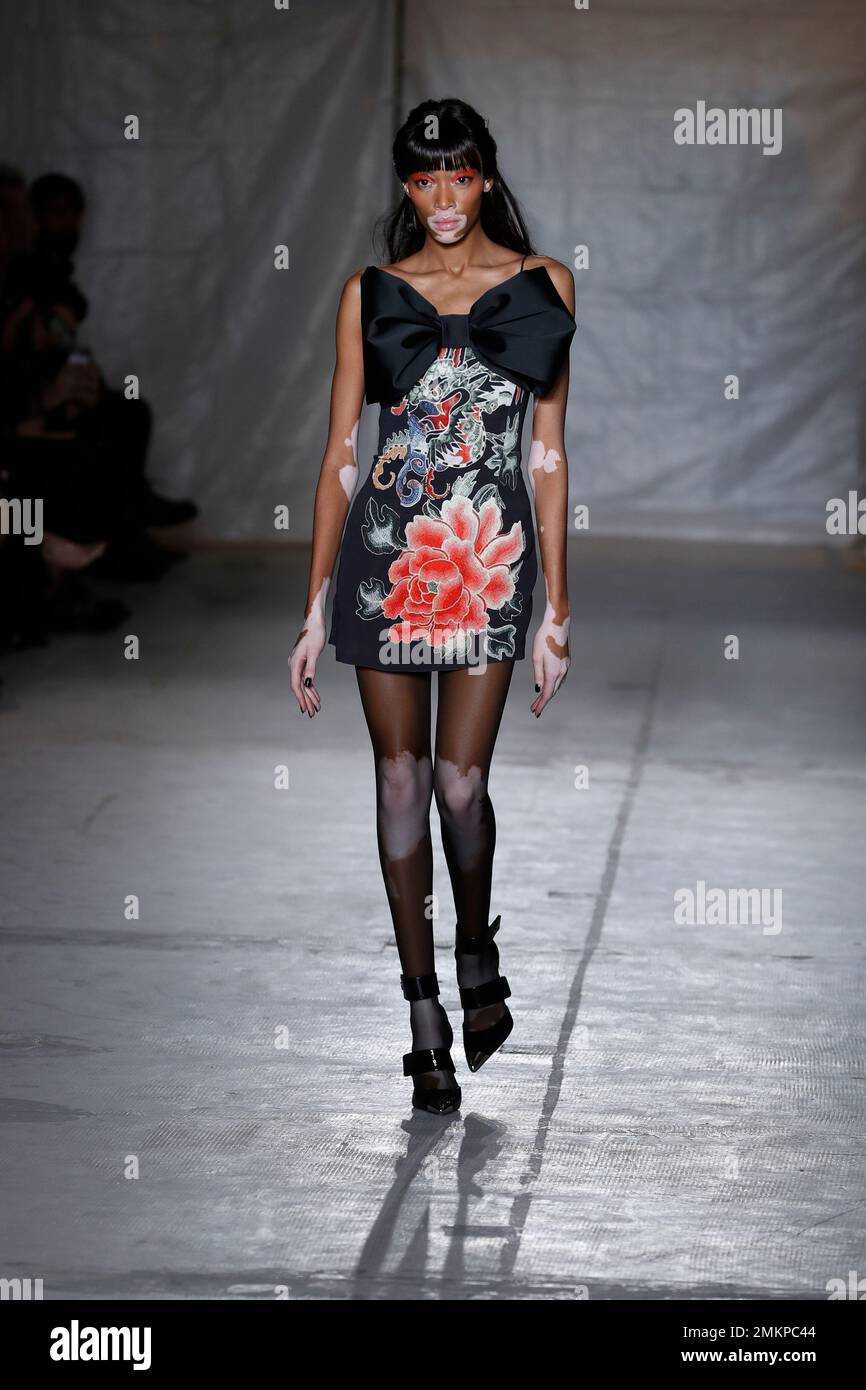 Model Winnie Harlow wears a creation as part of the John Richmond men's ...
