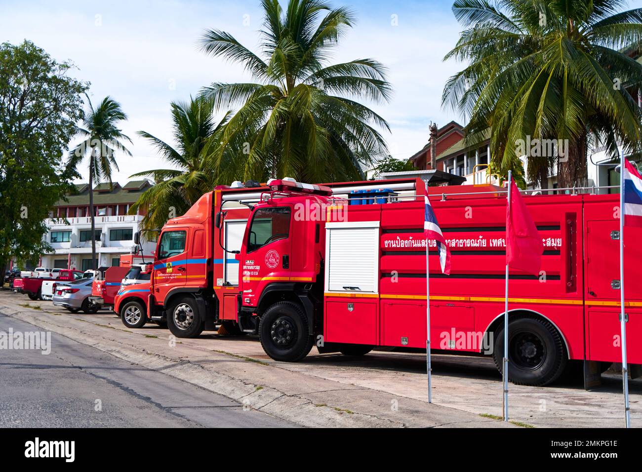 Fire Department trucks in the parking lot near the rescue station ...