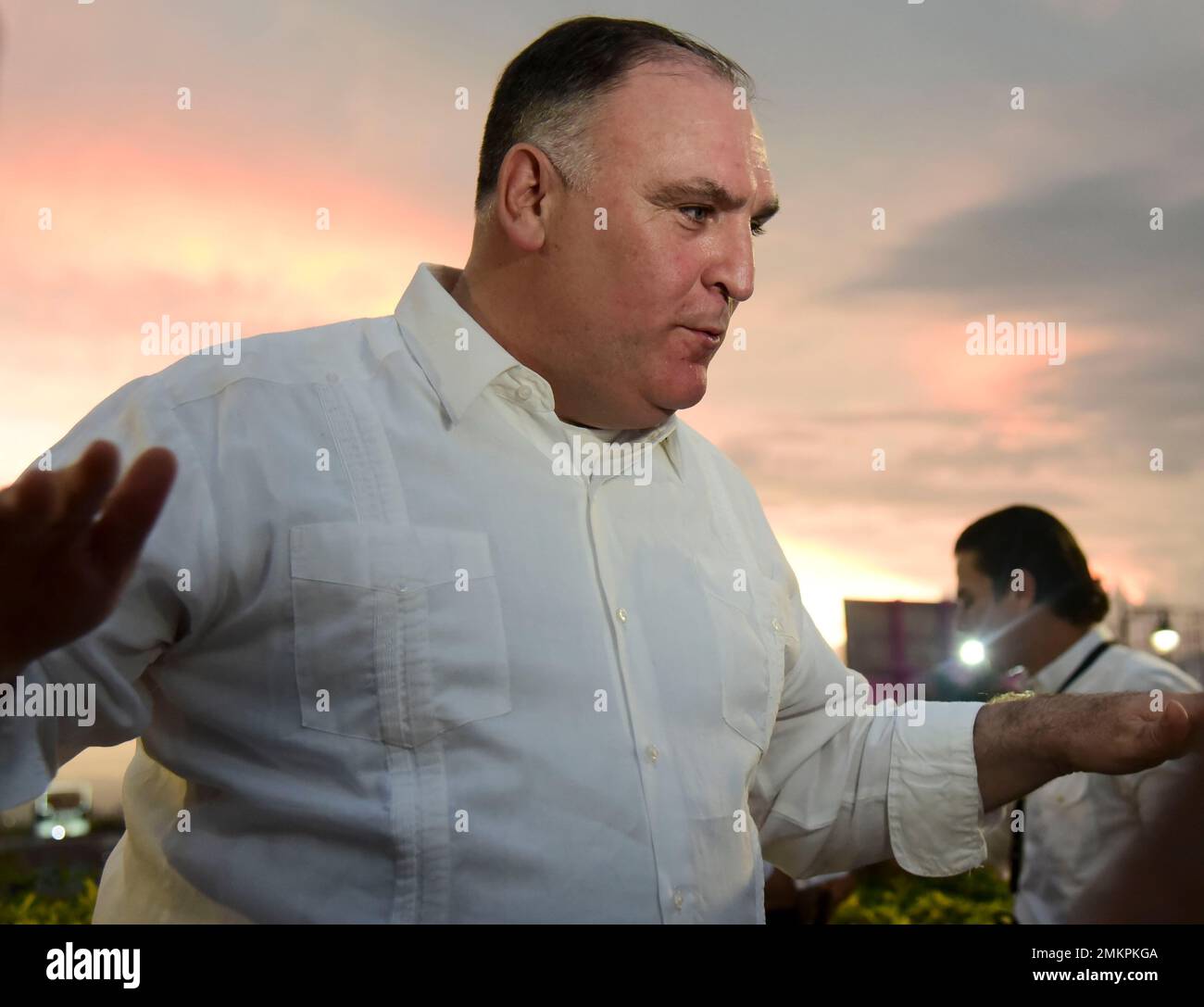 Spanish Chef Jose Andres talks to the press while arriving to the ...