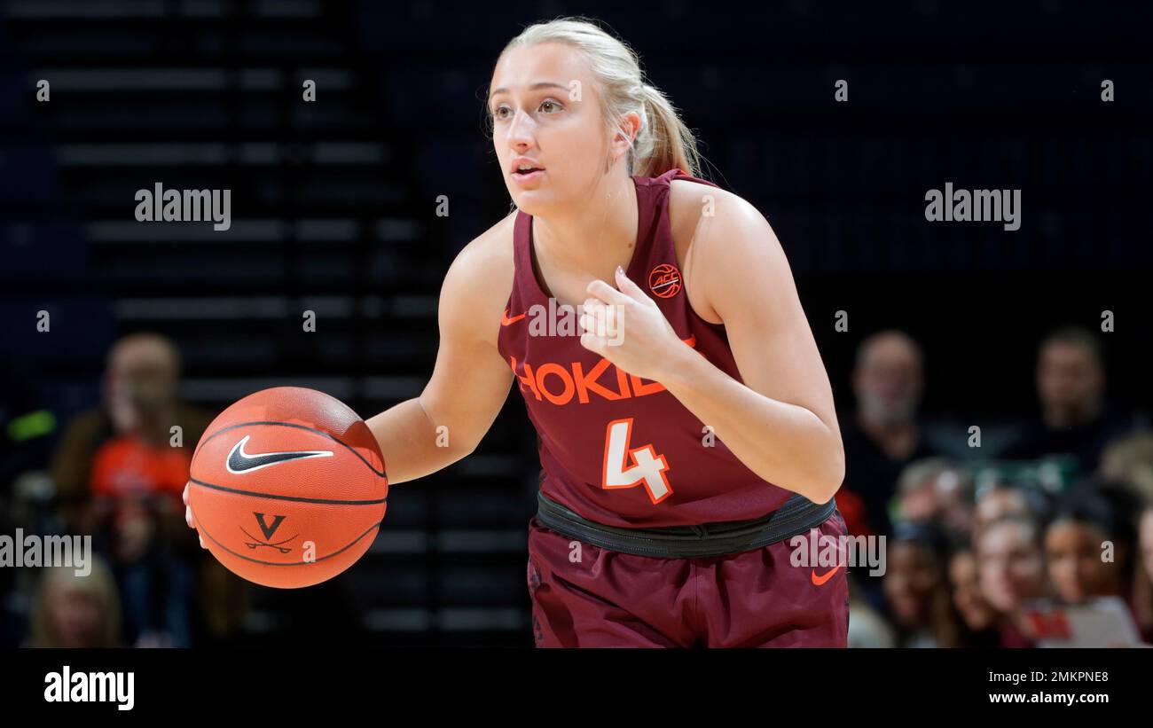 Virginia Tech's Dara Mabrey (4) handles the ball during an NCAA ...