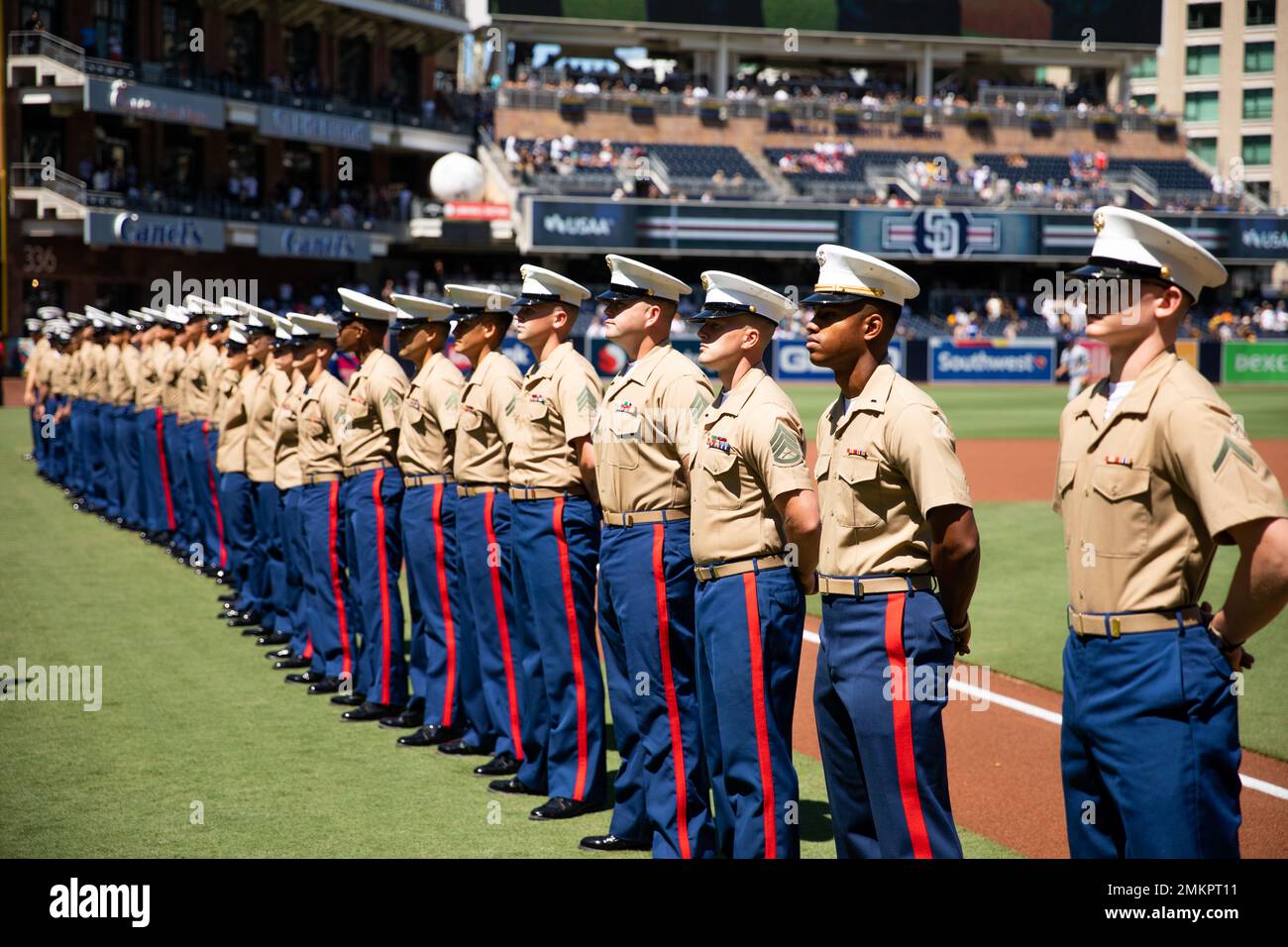 U.S. Marines with 1st Marine Division stand at parade rest during a San ...