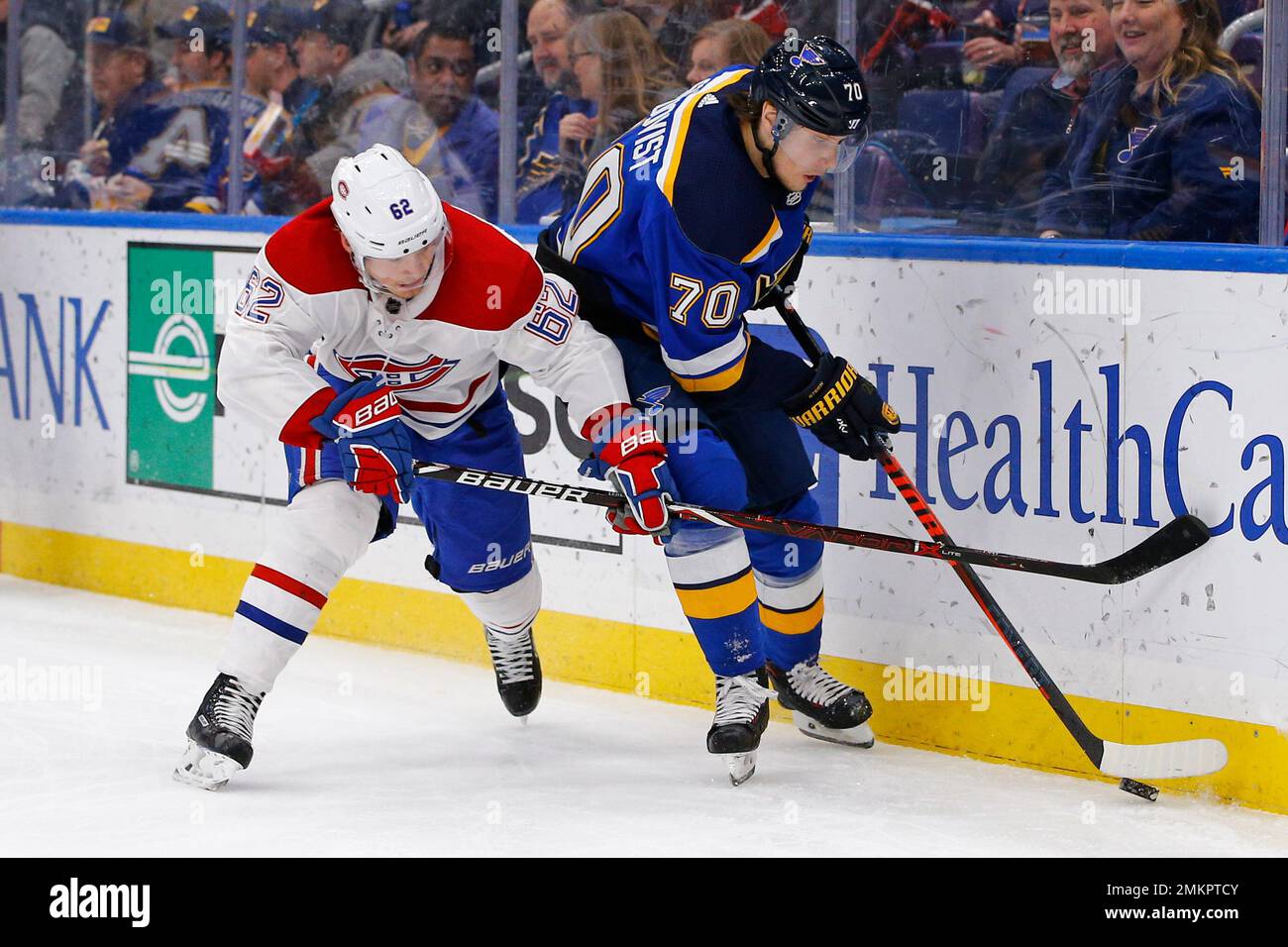 St. Louis Blues' Oskar Sundqvist, right, of Sweden, and Montreal ...