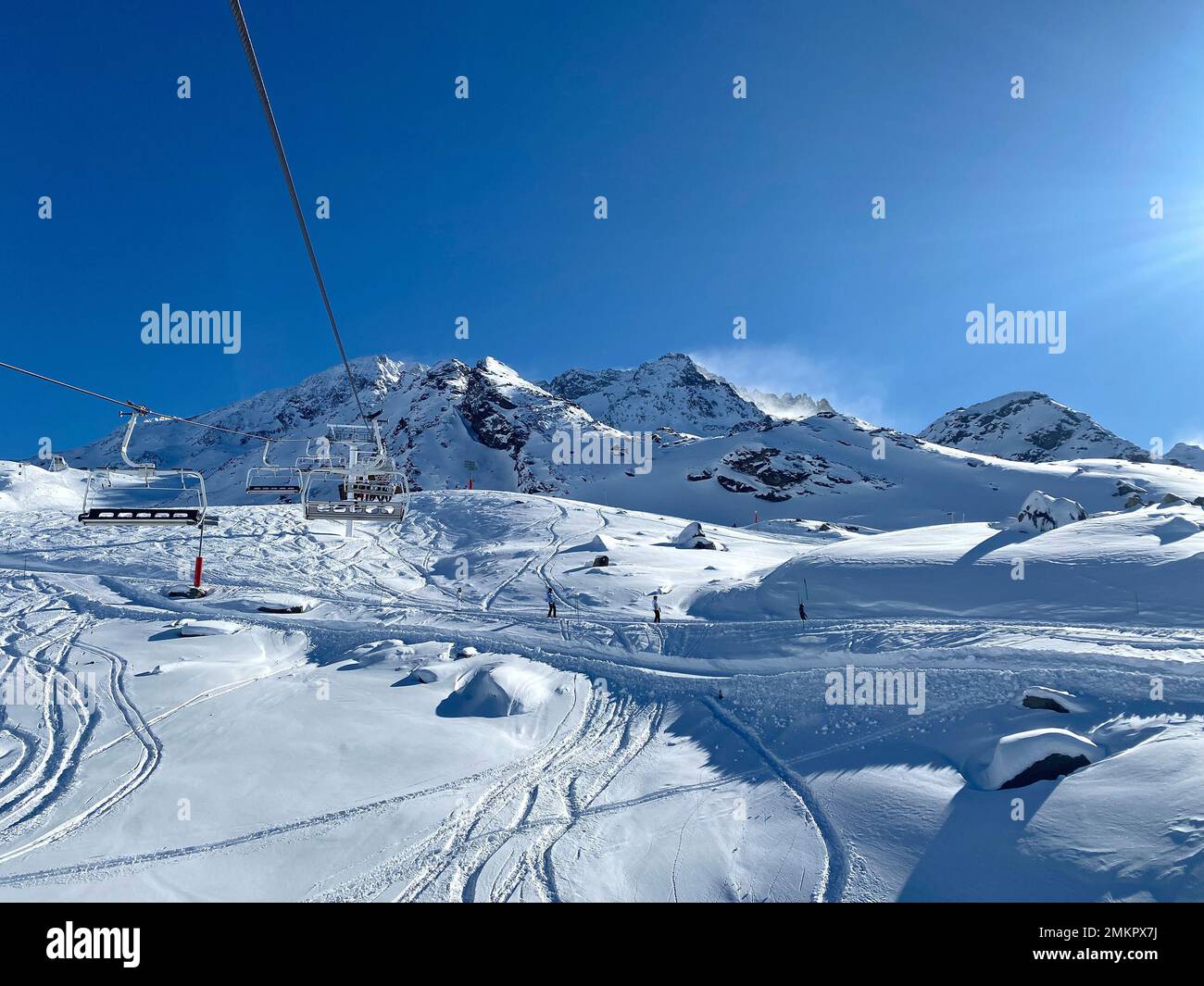 snow-covered slopes of french ski resort Stock Photo - Alamy