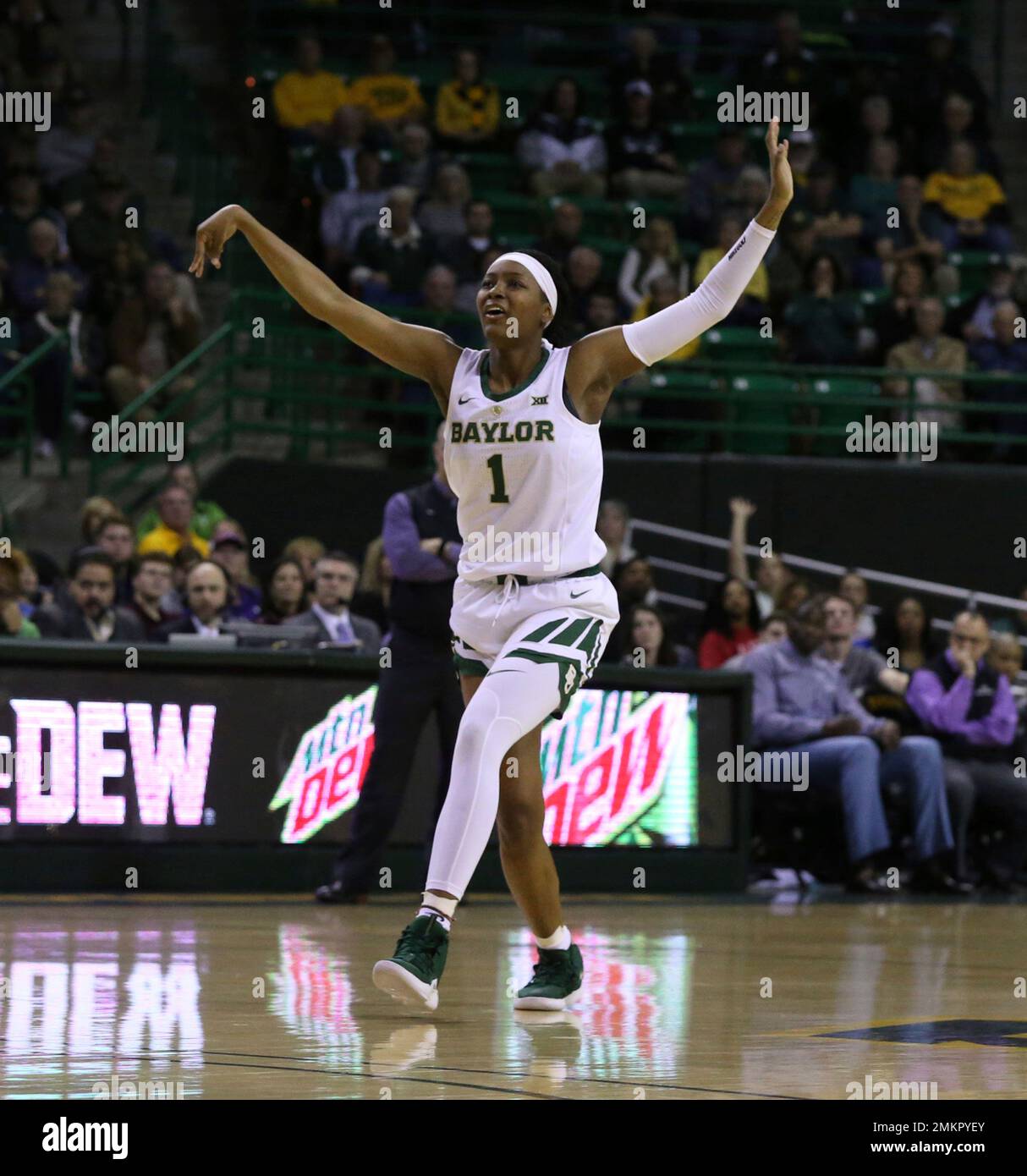 Baylor forward NaLyssa Smith celebrates a score against Kansas State in ...