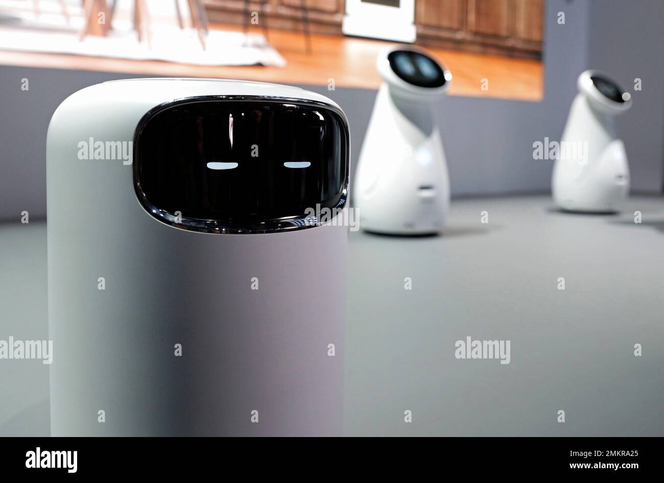 The Bot Air air filtering robot is on display in the Samsung booth at ...