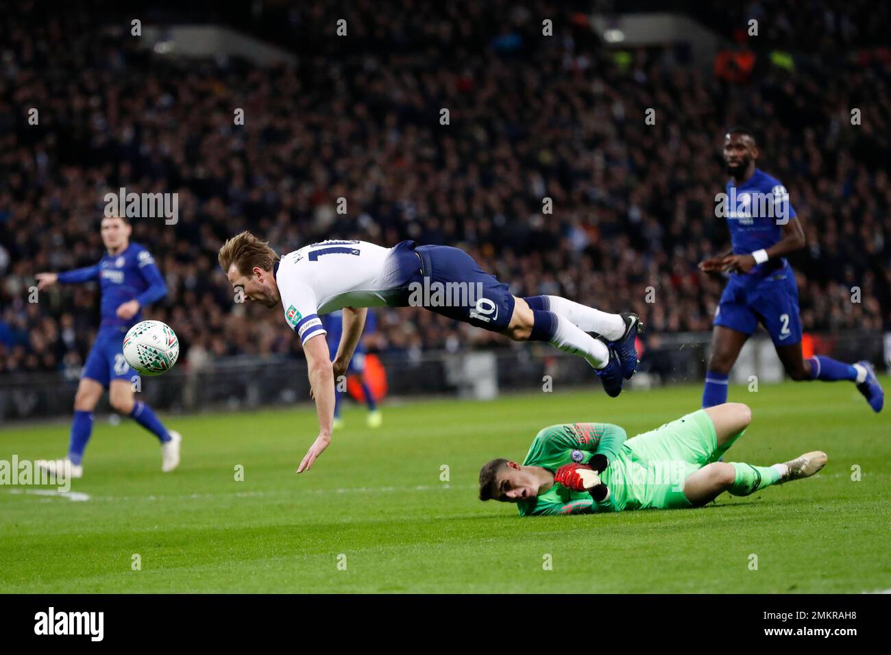 Tottenham's Harry Kane falls during the English League Cup semifinal ...