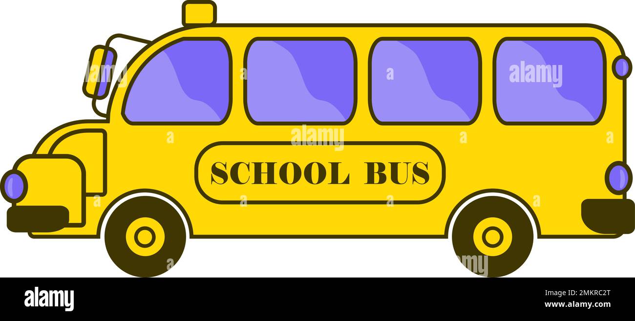 Design element with icon of school bus side view drawing in flat style ...