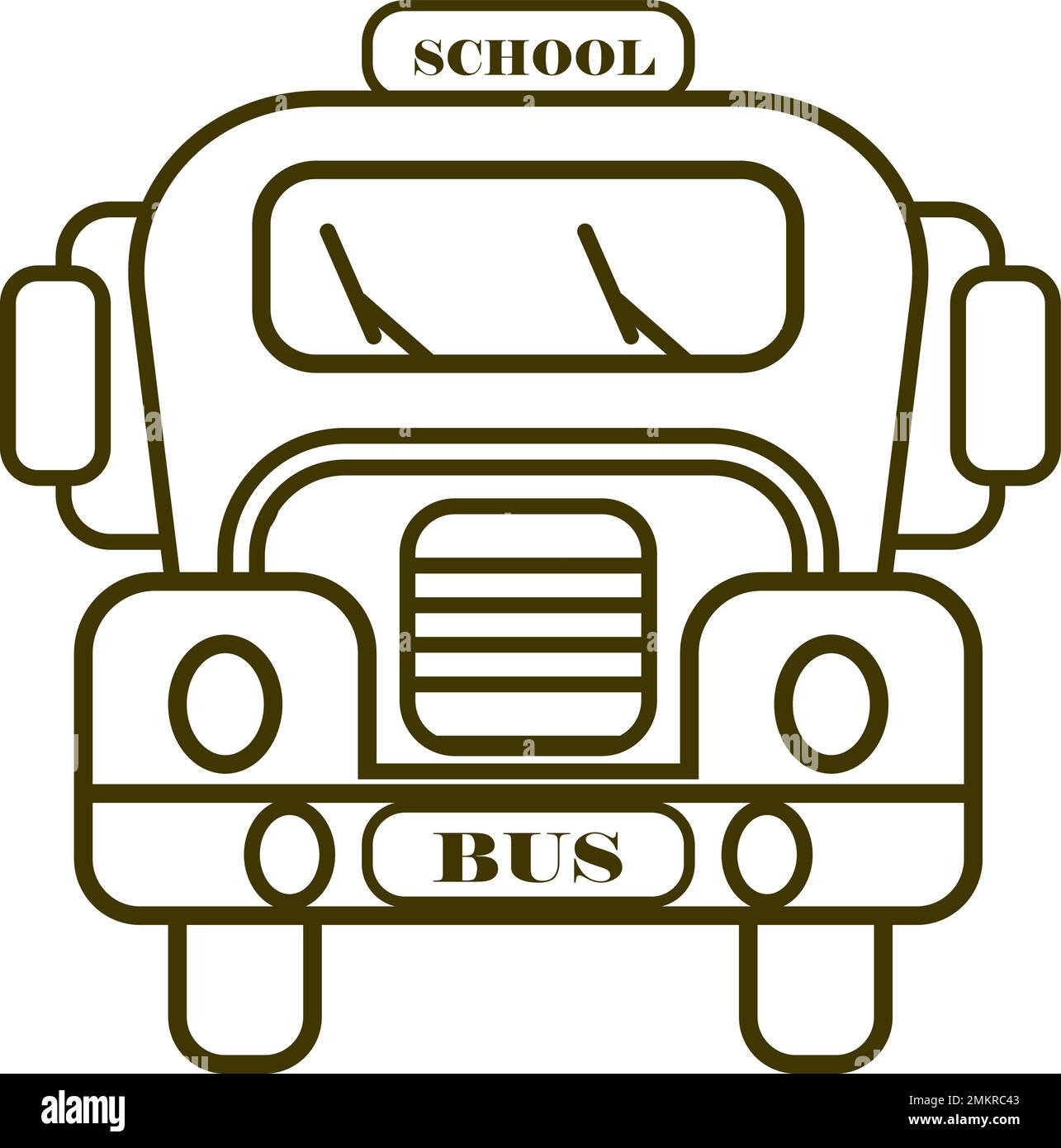 Design element with contour icon of school bus drawing in outline style ...