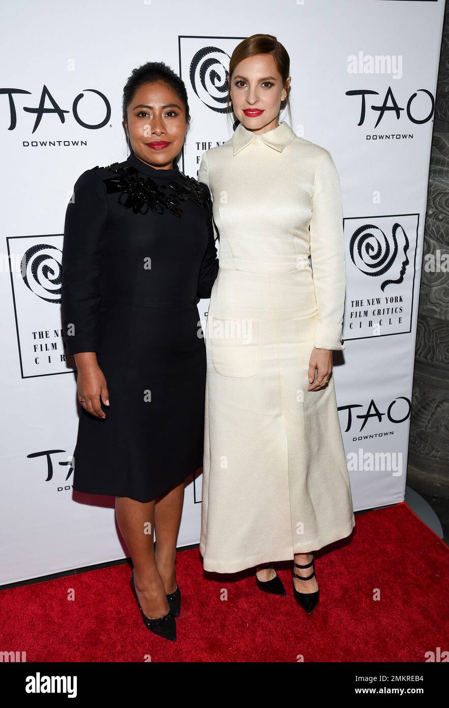 Mexican actors Yalitza Aparicio, left, and Marina de Tavira attend the ...