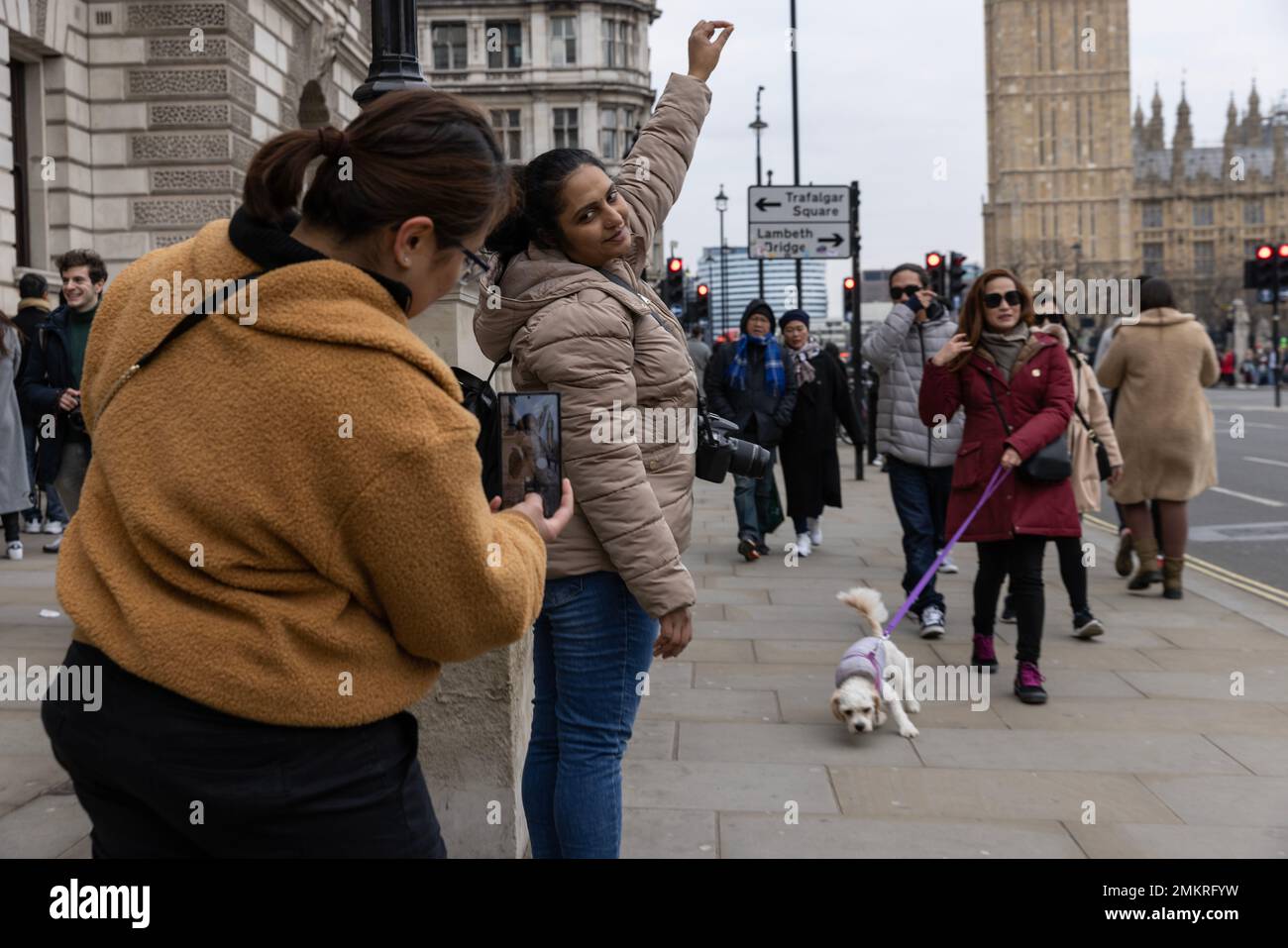 Tourists take selfies at Great George Street, Westminster one of London ...