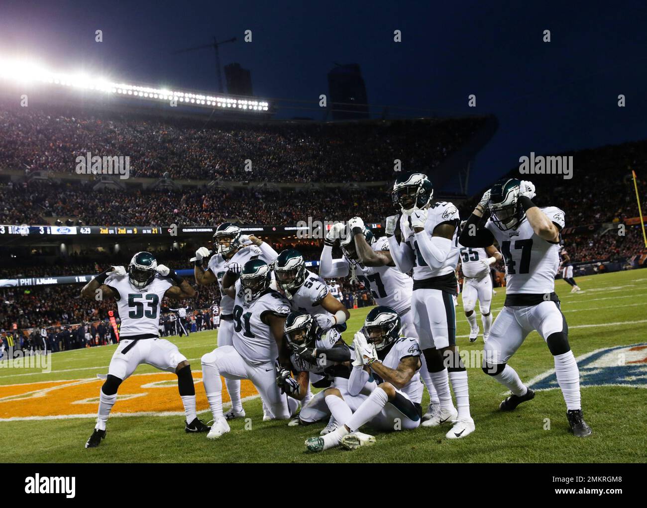 The Philadelphia Eagles defense celebrate an interception against the ...