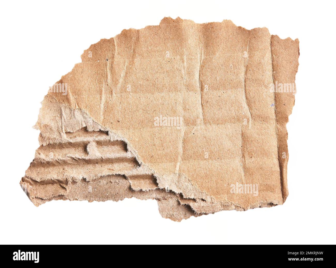 One ripped piece of cardboard material over isolated white background ...
