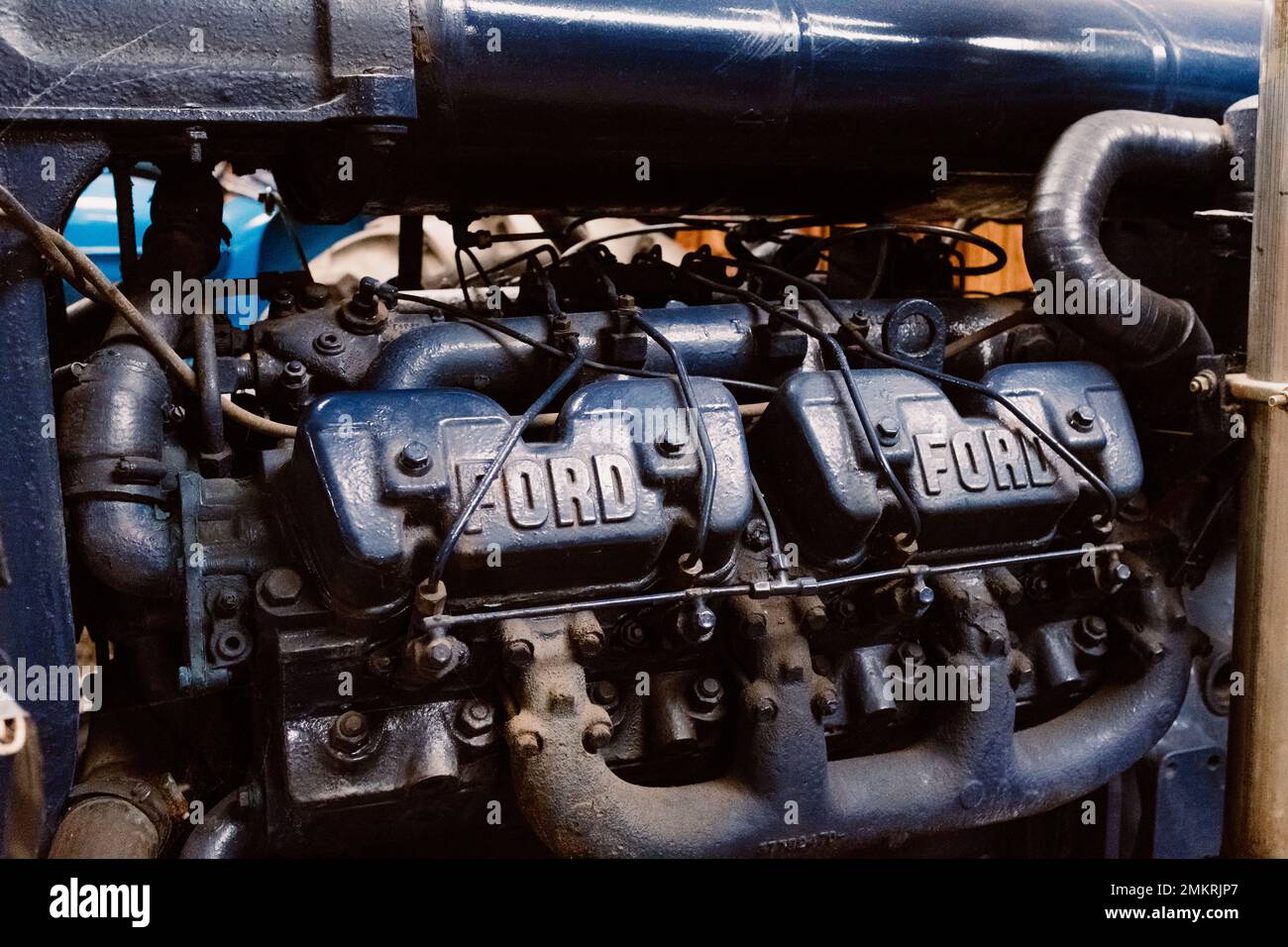 Northumberland UK: 6th June 2022: A Ford tractor engine close up Stock ...