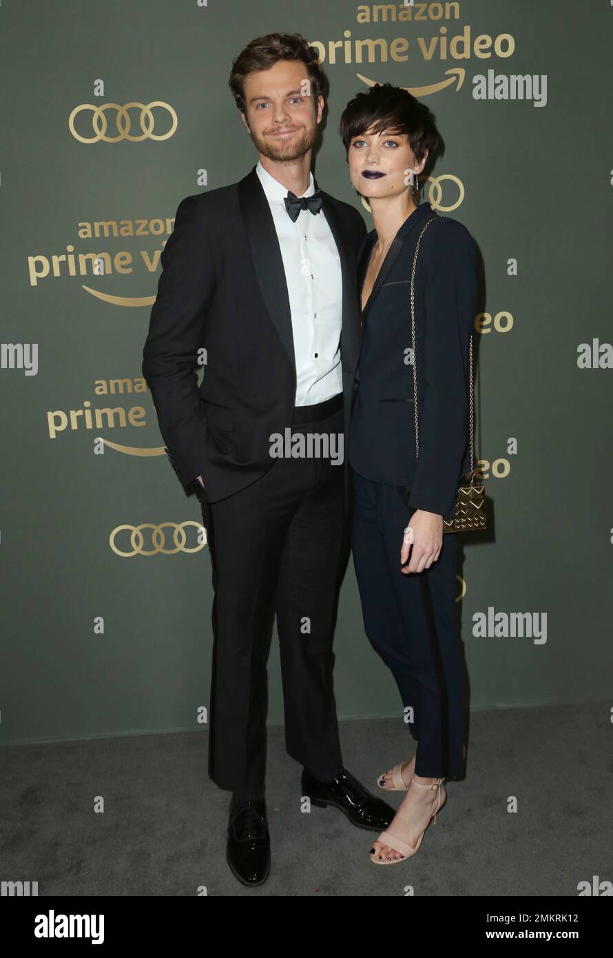 Jack Quaid, left, and Lizzy McGroder arrive at the Amazon Golden Globes ...